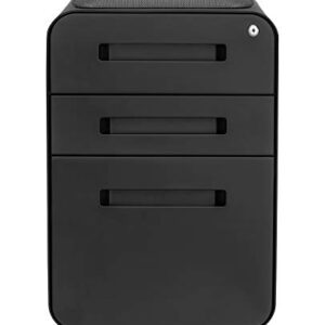 Laura Davidson Furniture STOCKPILE Curve Seated 3-Drawer Mobile File Cabinet with Removable Magnetic Cushion Seat, Commercial-Grade, Pre-Assembled (Black with Dark Grey Cushion)