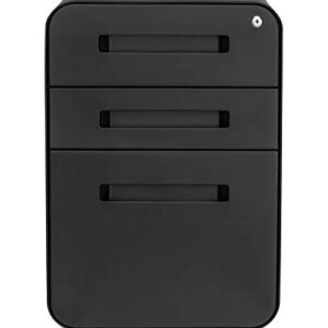 Laura Davidson Furniture STOCKPILE Curve Seated 3-Drawer Mobile File Cabinet with Removable Magnetic Cushion Seat, Commercial-Grade, Pre-Assembled (Black with Dark Grey Cushion)