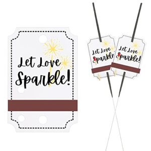 100pcs wedding sparkler tags with match holder & striker, “let love sparkle” white kraft send off sparkler sleeves for ceremony grand exit, anniversary, parties, graduation favors, engagement event