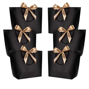 gift bags with handles- wantgor 14x10x4inch paper party favor bag bulk with bow ribbon for birthday wedding/bridesmaid celebration present classrooms holiday(matte black, large- 6 pack)