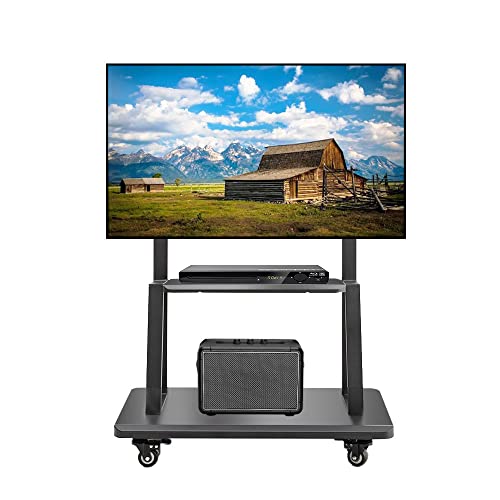 Hellsehen Mobile TV Stand,Rolling TVs Cart on Wheels Height Adjustable Heavy-Duty Floor Stand Base for 32 -70 Inch LCD LED OLED Flat Panel Screens Smartboard Movable Holds up to 100lbs with Shelf