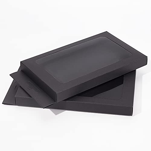 BENECREAT 20 Pack Kraft Paper Boxes with Clear Window 7.5x4x1 Black Gift Packaging Boxes for Bakery Cookies Cake Candy Wedding Party Favors