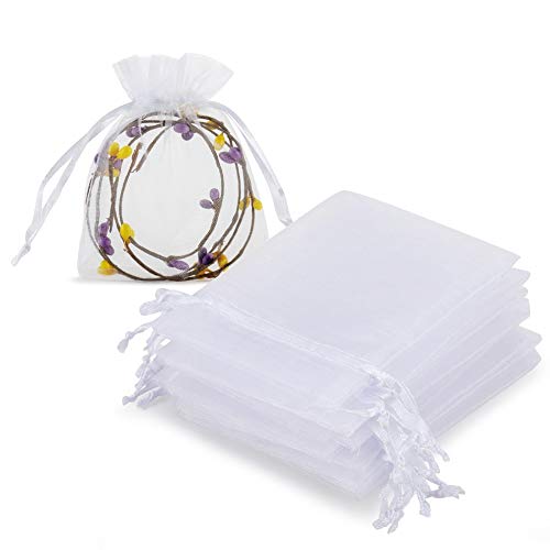 HRX Package 100pcs White Organza Jewelry Bags Drawstring 3 x 4 inch, Little Mesh Gift Pouches Mini Candy Bags for Small Presents Jewelry Earrings