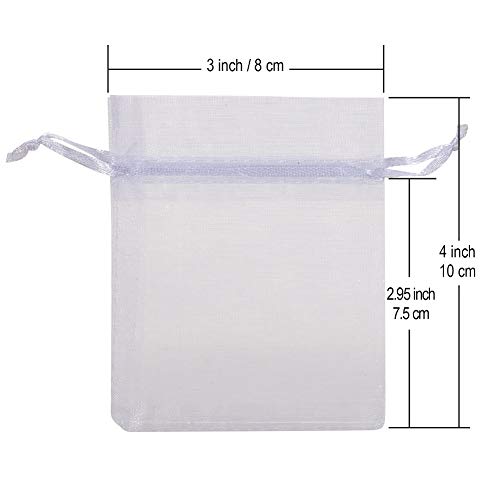 HRX Package 100pcs White Organza Jewelry Bags Drawstring 3 x 4 inch, Little Mesh Gift Pouches Mini Candy Bags for Small Presents Jewelry Earrings