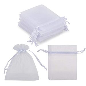 HRX Package 100pcs White Organza Jewelry Bags Drawstring 3 x 4 inch, Little Mesh Gift Pouches Mini Candy Bags for Small Presents Jewelry Earrings