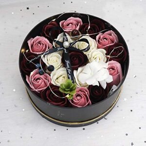 BBJ WRAPS Vintage Marble Flower Paper Box Round Florist Boxes For Bouquet With Lids Set/3 (S/M/L) (Black)