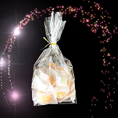 PigPotParty 8"x 11",100Pcs Bottom Gusset Bags, Clear Cello Cellophane Plastic Treat Goodie Bags with 100x Twist Ties, Party Favor Packaging, Return Gift Mug Toy Wrapping (No Side Gusset)