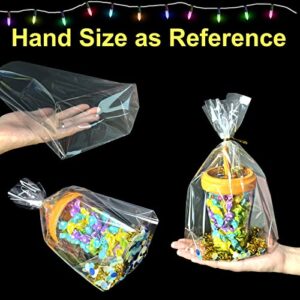 PigPotParty 8"x 11",100Pcs Bottom Gusset Bags, Clear Cello Cellophane Plastic Treat Goodie Bags with 100x Twist Ties, Party Favor Packaging, Return Gift Mug Toy Wrapping (No Side Gusset)