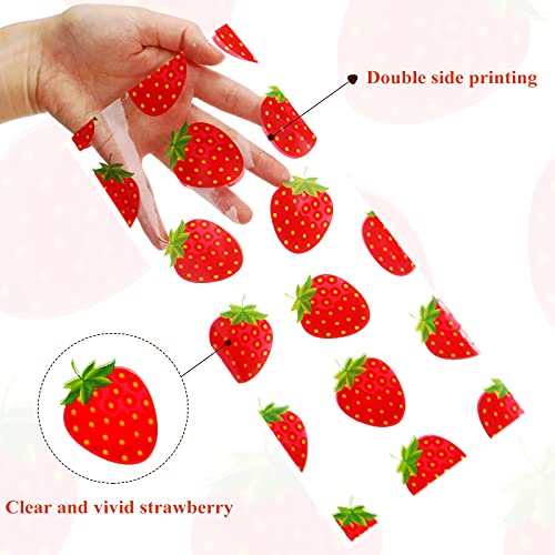 Willbond 100 Pieces Strawberry Party Bags Strawberry Cellophane Treat Bags Favors Plastic Candy Goodies Bags with 100 Pieces Twist Ties for Strawberry Themed Birthday Party Decorations