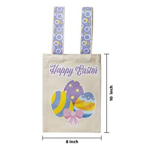 JOYIN Easter Reusable Canvas Gift Bags with Handles, 10”x 8” Large Bunny Easter Gift Treat Candy Bags Bulk Easter Basket for Kids Easter Party Favors and Easter Egg Hunt