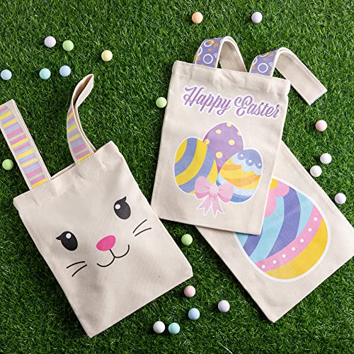 JOYIN Easter Reusable Canvas Gift Bags with Handles, 10”x 8” Large Bunny Easter Gift Treat Candy Bags Bulk Easter Basket for Kids Easter Party Favors and Easter Egg Hunt