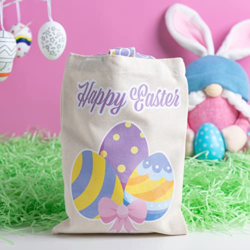 JOYIN Easter Reusable Canvas Gift Bags with Handles, 10”x 8” Large Bunny Easter Gift Treat Candy Bags Bulk Easter Basket for Kids Easter Party Favors and Easter Egg Hunt