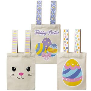 JOYIN Easter Reusable Canvas Gift Bags with Handles, 10”x 8” Large Bunny Easter Gift Treat Candy Bags Bulk Easter Basket for Kids Easter Party Favors and Easter Egg Hunt