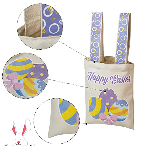 JOYIN Easter Reusable Canvas Gift Bags with Handles, 10”x 8” Large Bunny Easter Gift Treat Candy Bags Bulk Easter Basket for Kids Easter Party Favors and Easter Egg Hunt