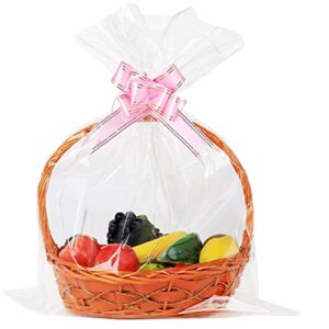 ultraoutlet 50 packs large cellophane bags 18″ x 24″ clear cellophane gift basket wraps 2.3 mil thick clear cello bags for fruit basket, gift wrap, treats, arts and crafts, 50ct ribbon bows