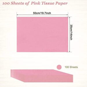 Artdly 100 Sheets Pink Tissue Paper 14 x 20 Inches Recyclable Pink Wrapping Paper Bulk for Weddings Birthday DIY Project Christmas Gift wrapping Crafts Decor