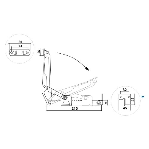 Rok Hardware Ratchet Headrest Fitting for Beds, Desk Lids, Drafting Tables, and Drawing Boards, Steel