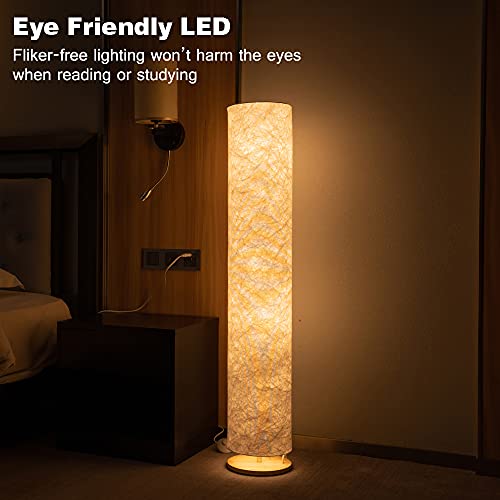 LONRISWAY Soft Light Floor Lamp, 52" Simple Design Morden Slim Warm Light 3000K LED Tyvek Fabric Shade with 2 LED Bulbs Standing Lamp for Living Room Bedroom Game Room