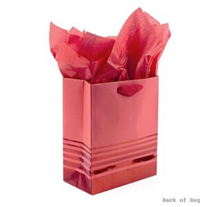 Hallmark 9" Medium Gift Bag with Tissue Paper (Red Foil Stripes) for Christmas, Birthdays, Father's Day, Graduations, Valentines Day, Sweetest Day