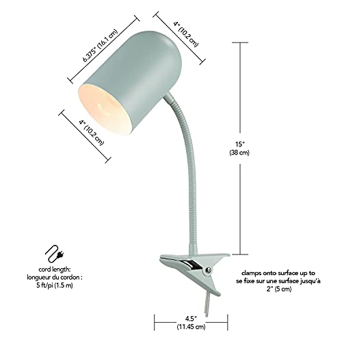 Globe Electric 52302 Carter 15" Clip-Arm Desk Lamp, Matte Teal, Adjustable Gooseneck Arm, in-Line On Off Switch