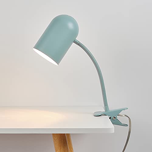 Globe Electric 52302 Carter 15" Clip-Arm Desk Lamp, Matte Teal, Adjustable Gooseneck Arm, in-Line On Off Switch