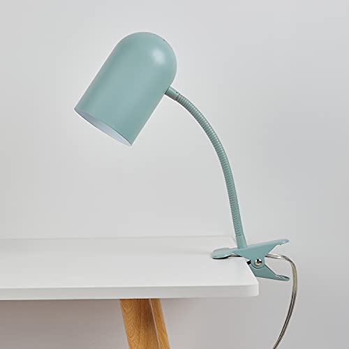 Globe Electric 52302 Carter 15" Clip-Arm Desk Lamp, Matte Teal, Adjustable Gooseneck Arm, in-Line On Off Switch