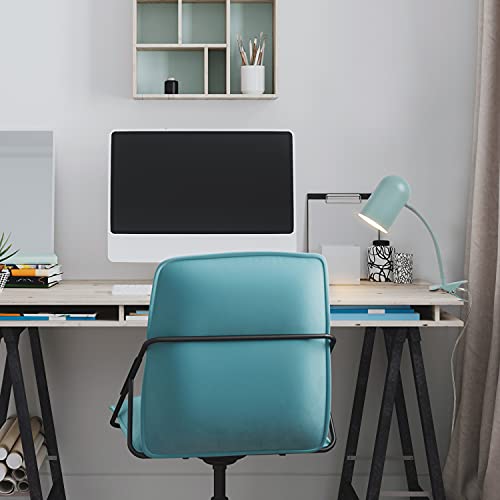 Globe Electric 52302 Carter 15" Clip-Arm Desk Lamp, Matte Teal, Adjustable Gooseneck Arm, in-Line On Off Switch