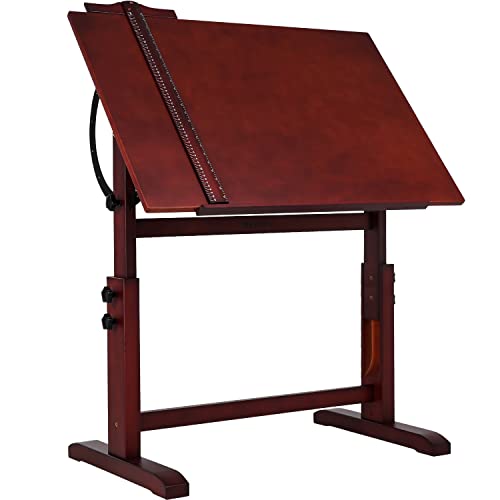 MEEDEN Wood Drafting Table,Artist Drawing Table with Height Adjustable & Tilting Large Surface Tabletop,Studio Painting Table,Art Craft Desk for Writing,Reading,Working Desk,Walnut Color