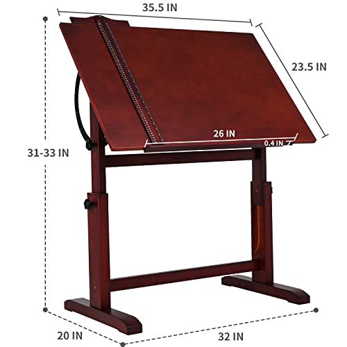 MEEDEN Wood Drafting Table,Artist Drawing Table with Height Adjustable & Tilting Large Surface Tabletop,Studio Painting Table,Art Craft Desk for Writing,Reading,Working Desk,Walnut Color