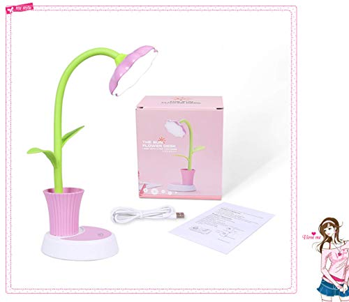 Vimbo Kids Desk Lamp - Creative Rechargeable Desk Lamp LED Eye Protection Touch Sensor Table Lamp Dimmable Bedside Lamp with Pen Holder (Pink)