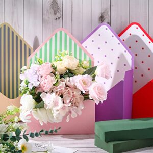 4 Sets Florist Bouquet Envelope Boxes with Floral Foam Blocks, Paper Packaging Gift Flower Box for Valentine's Day Mother's Day Wedding Birthday Party Decoration Wrapping Supplies