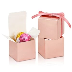 beishida small christmas treat box rose gold bulk party favors gift box wedding favor candy goody box with ribbon for birthday valentine easter decorations party supplies(2.1×2.1×2.1 inch, 30pcs)