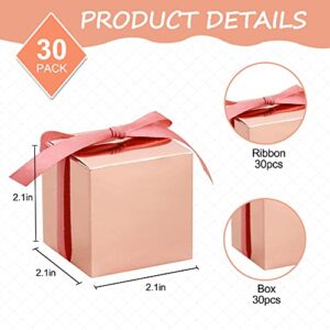 BEISHIDA Small Christmas Treat Box Rose Gold Bulk Party Favors Gift Box Wedding Favor Candy Goody Box with Ribbon for Birthday Valentine Easter Decorations Party Supplies(2.1x2.1x2.1 inch, 30pcs)