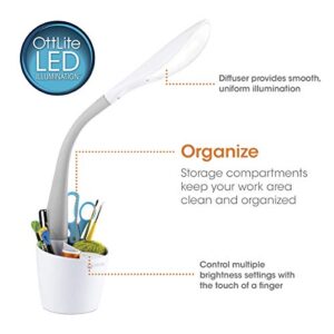 OttLite LED Desk Space Organizer Lamp, White – 4 Brightness Levels, Touch Activated Controls, Flexible Neck Height, Storage for Desk Supplies, For Reading, Crafting & Sewing