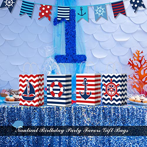 Nezyo 24 Pcs Nautical Party Paper Bags Nautical Gift Bags with Handles Nautical Candy Bags Marine Anchors Goody Treat Bags for Nautical Themed Birthday Party Supplies