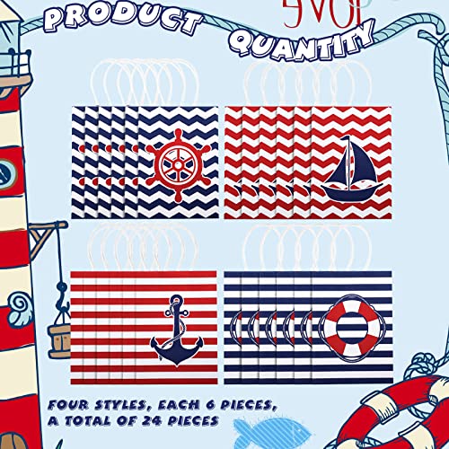 Nezyo 24 Pcs Nautical Party Paper Bags Nautical Gift Bags with Handles Nautical Candy Bags Marine Anchors Goody Treat Bags for Nautical Themed Birthday Party Supplies