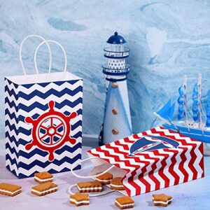 Nezyo 24 Pcs Nautical Party Paper Bags Nautical Gift Bags with Handles Nautical Candy Bags Marine Anchors Goody Treat Bags for Nautical Themed Birthday Party Supplies