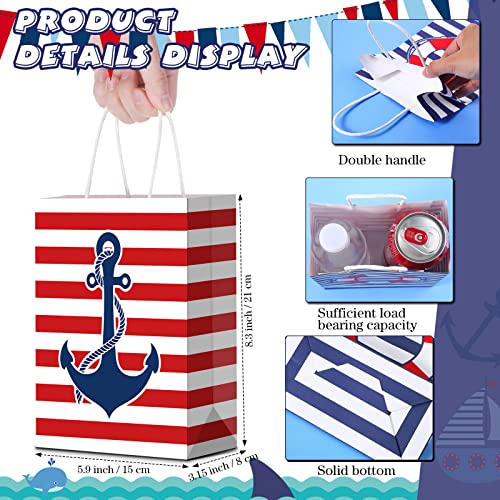 Nezyo 24 Pcs Nautical Party Paper Bags Nautical Gift Bags with Handles Nautical Candy Bags Marine Anchors Goody Treat Bags for Nautical Themed Birthday Party Supplies