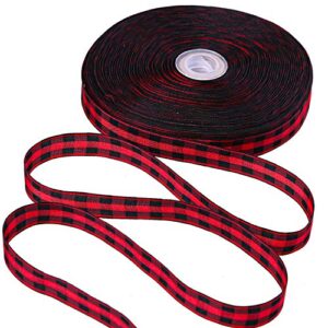 uratot 50 yards red and black plaid ribbon christmas wrapping ribbon gingham plaid ribbon for diy crafts decoration, floral bows craft