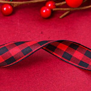 URATOT 50 Yards Red and Black Plaid Ribbon Christmas Wrapping Ribbon Gingham Plaid Ribbon for DIY Crafts Decoration, Floral Bows Craft