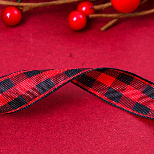 URATOT 50 Yards Red and Black Plaid Ribbon Christmas Wrapping Ribbon Gingham Plaid Ribbon for DIY Crafts Decoration, Floral Bows Craft