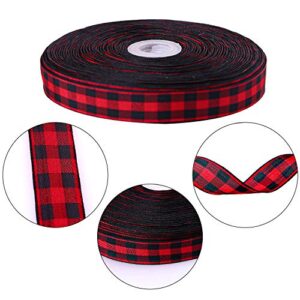 URATOT 50 Yards Red and Black Plaid Ribbon Christmas Wrapping Ribbon Gingham Plaid Ribbon for DIY Crafts Decoration, Floral Bows Craft