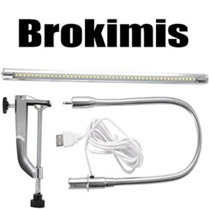 Brokimis Desk Light with Clamp, USB LED 8 W Clip Nail Desk Lamp Eye Care Flexible GooseNeck 360° Swivel Clamp Light for Manicure Reading Eyebrow Trimming Office Tattoo with Adapter