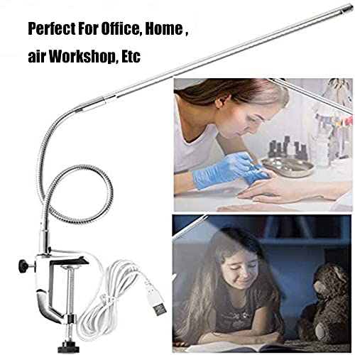 Brokimis Desk Light with Clamp, USB LED 8 W Clip Nail Desk Lamp Eye Care Flexible GooseNeck 360° Swivel Clamp Light for Manicure Reading Eyebrow Trimming Office Tattoo with Adapter