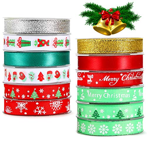 Christmas Ribbons for Gift Wrapping 60 Yards Grosgrain Ribbon Silver Gold Glitter Ribbon for Christmas Wreath Bows Ribbon Craft Decoration