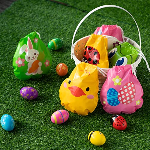 JOYIN 60 Pcs Easter Goodies Bags, Easter Kids Party Supplies, Bunny Draw String Easter Treat Bags for Party Favor and Easter Classroom Prize Supplies