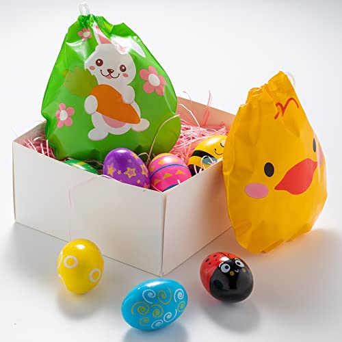 JOYIN 60 Pcs Easter Goodies Bags, Easter Kids Party Supplies, Bunny Draw String Easter Treat Bags for Party Favor and Easter Classroom Prize Supplies