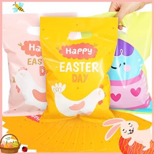 108 Pcs Easter Bags Large Easter Tote Bags Bunny Bags Candy Goodie Treat Gift Bags with Handles Easter Hunt Bags Party Bags for Easter Birthday Baby Shower Wedding Party Supplies, 6 Designs