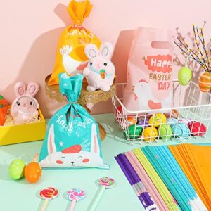 108 Pcs Easter Bags Large Easter Tote Bags Bunny Bags Candy Goodie Treat Gift Bags with Handles Easter Hunt Bags Party Bags for Easter Birthday Baby Shower Wedding Party Supplies, 6 Designs