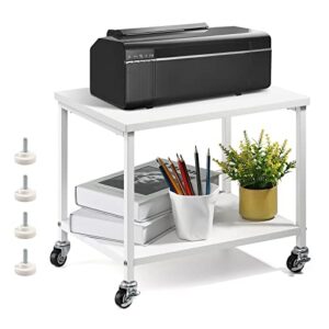 printer cart white printer stand rack with wheels under desk printer table with storage 2 tier rolling printer holder for desk shelf organizer for scanner fax machine home printers holder